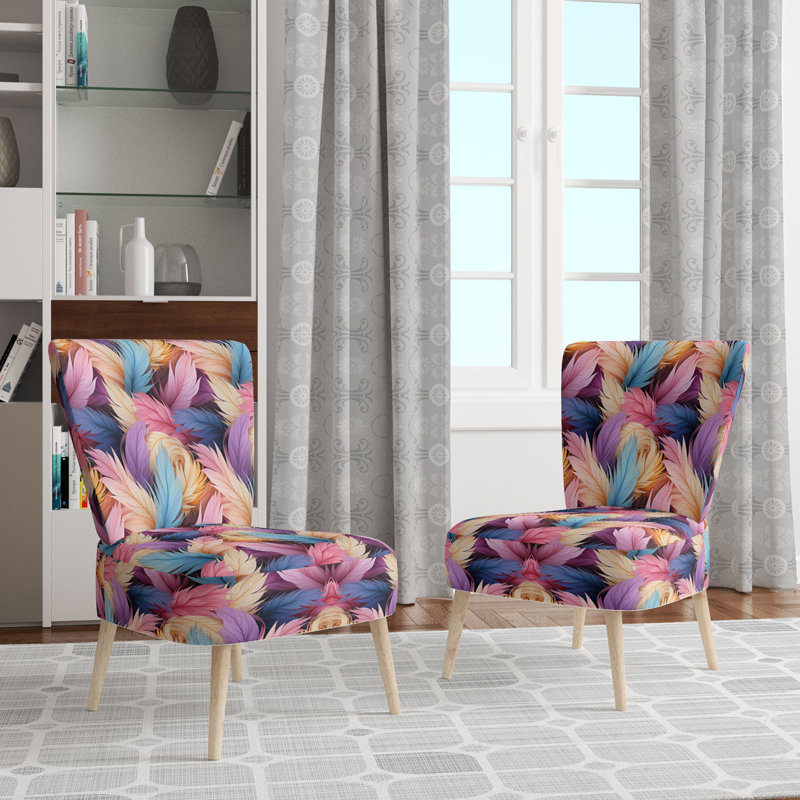 Pastel Botanical Leaf Design Upholstered Floral Pattern Accent Side Chair
